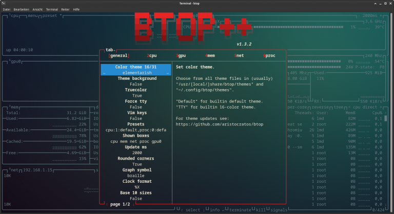 btop: Systemmonitor für die Kommandozeile