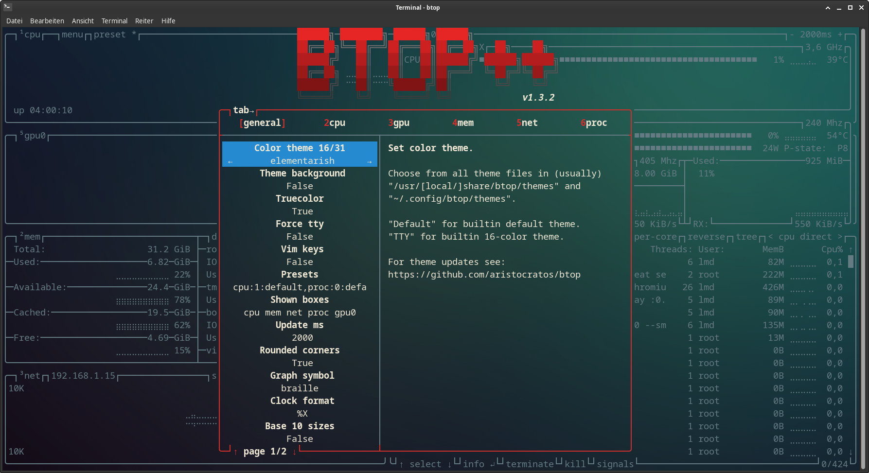 btop: Systemmonitor für die Kommandozeile